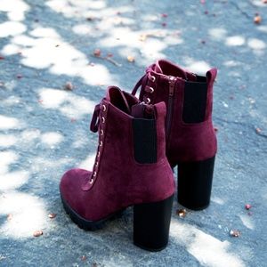 Soda | Shoes | Hp Wine Ankle Boots Booties Chunky Heel Lug Sole | Poshmark